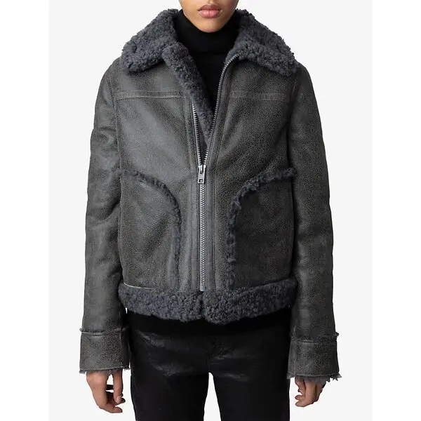 Zadig&Voltaire Kady Shearling And Leather Jacket - Anthracite
