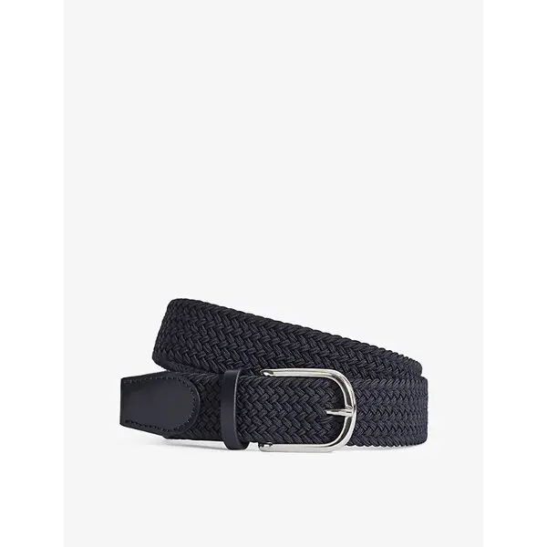 REISS Elmont Plaited Leather-blend Belt - Navy