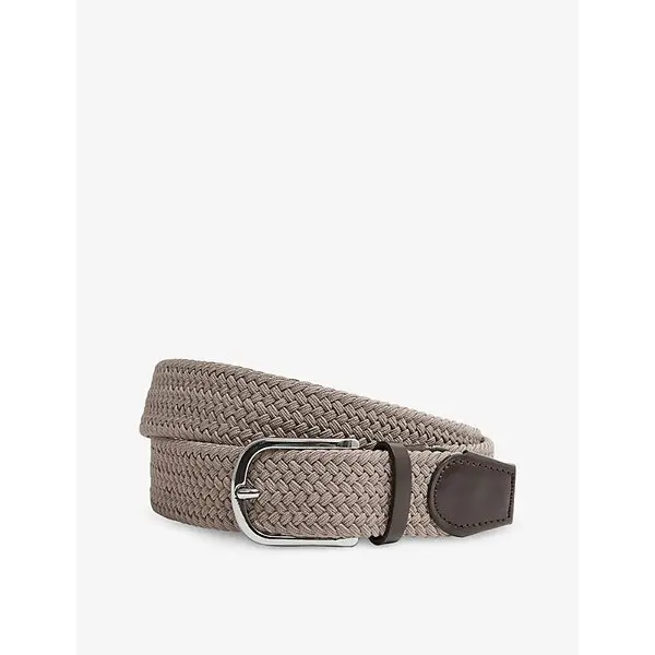 REISS Elmont Plaited Leather-blend Belt - Stone