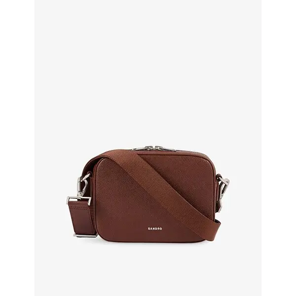 Sandro Logo-embellished Leather Cross-body Bag - Cognac