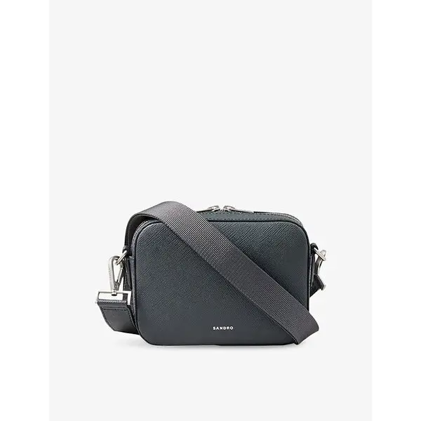 Sandro Leather Cross-body Bag With Logo - Steel