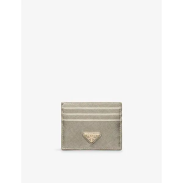 Prada Logo-plaque Saffiano Leather Card Holder - Gold/silver