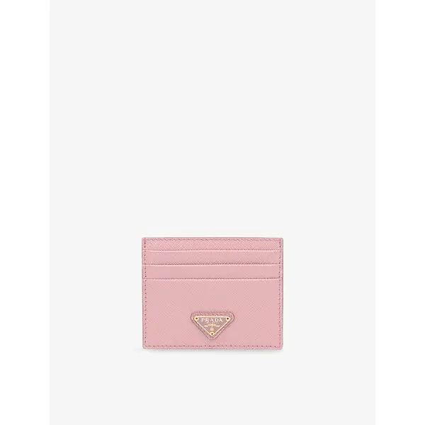 Prada Logo-plaque Saffiano Leather Card Holder - Pink