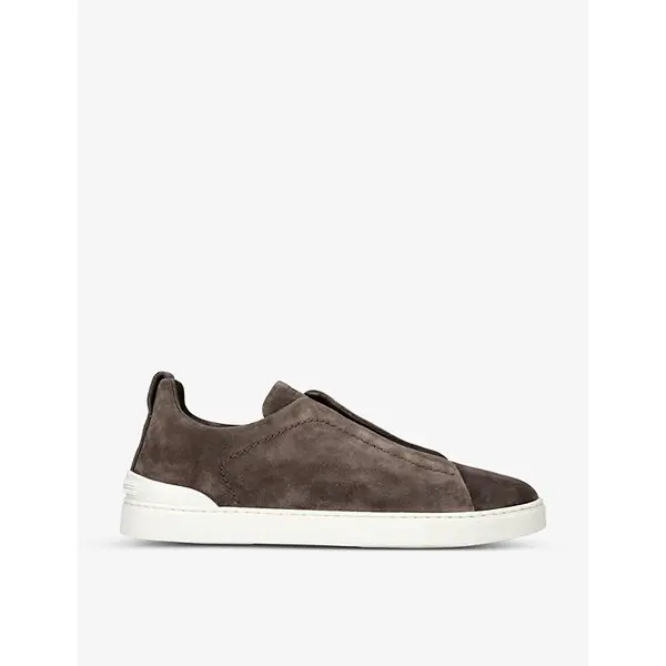 Zegna Triple Stitch Suede Low-top Trainers - Dark Brown