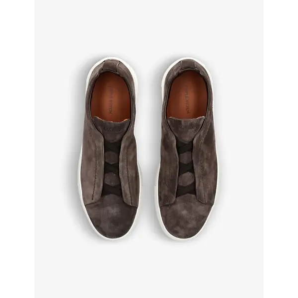 Zegna Triple Stitch Suede Low-top Trainers - Dark Brown