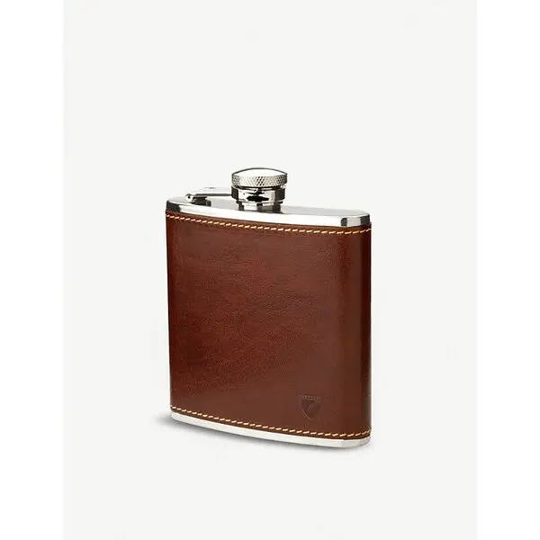 ASPINAL OF LONDON Classic Stainless-steel And Leather Hip Flask - Cognac
