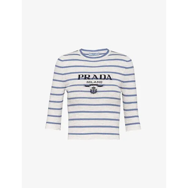 Prada Logo-intarsia Striped Virgin-wool Top