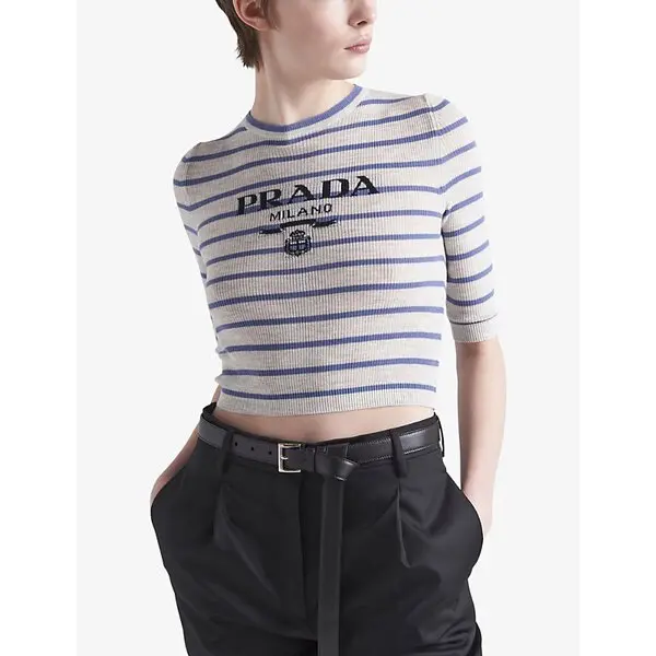 Prada Logo-intarsia Striped Virgin-wool Top