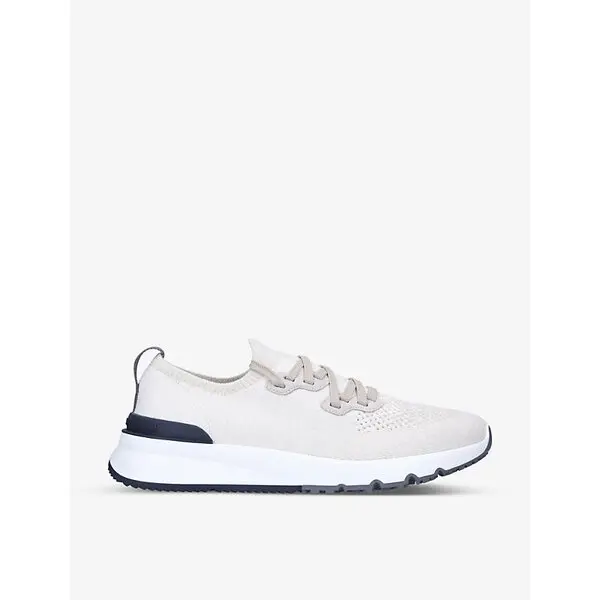 Brunello Cucinelli Brand-embossed Knitted Low-top Trainers - White