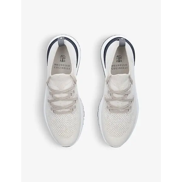 Brunello Cucinelli Brand-embossed Knitted Low-top Trainers - White