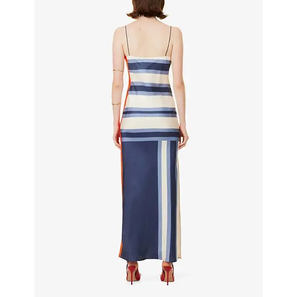 esse studios striped silk chiffon maxi dress Sir. Dazed Striped Silk-Satin Maxi Dress - Studio Print