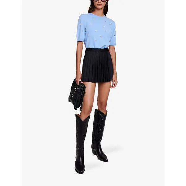 Maje Lupli Straight-fit Pleated Stretch-woven Shorts