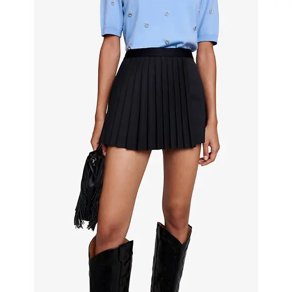 Maje Lupli Straight-fit Pleated Stretch-woven Shorts
