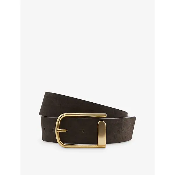 REISS Iyla Half-keeper Suede Belt - Chocolate