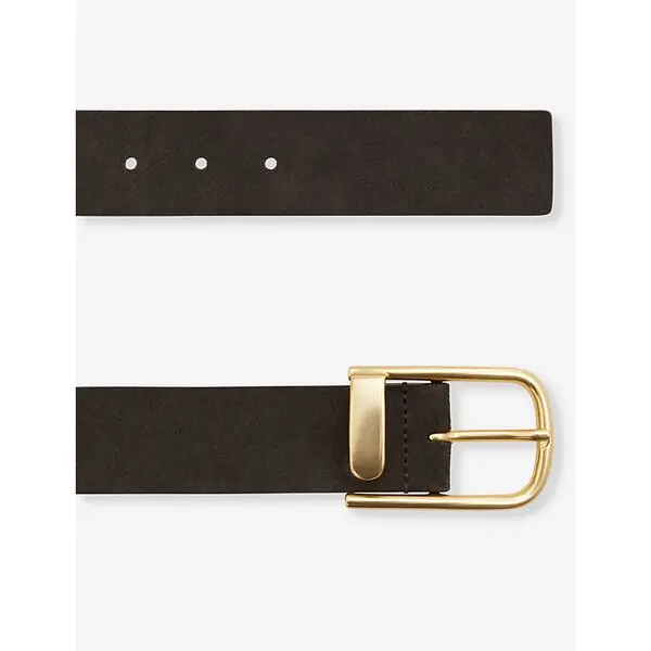 REISS Iyla Half-keeper Suede Belt - Chocolate