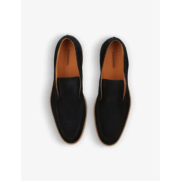 Magnanni Tonal-stitching Suede Mid-top Loafers - Navy