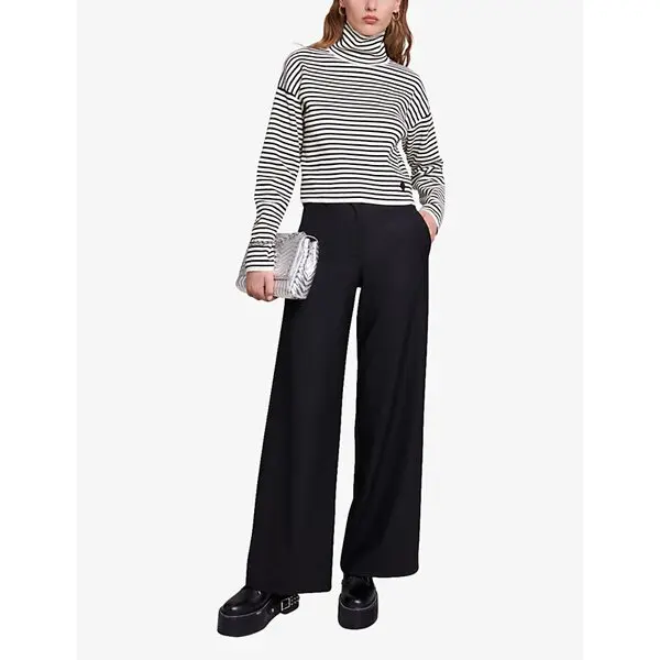 Maje High-rise Flared-leg Trousers - Noir / Gris