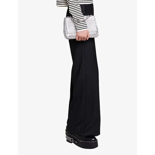 Maje High-rise Flared-leg Trousers - Noir / Gris
