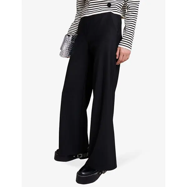 Maje High-rise Flared-leg Trousers - Noir / Gris