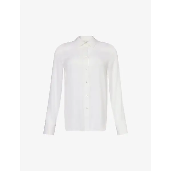 Vince Curved-hem Slim-fit Silk-blend Shirt - Optic White