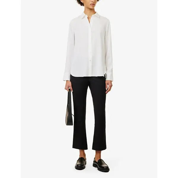 Vince Curved-hem Slim-fit Silk-blend Shirt - Optic White