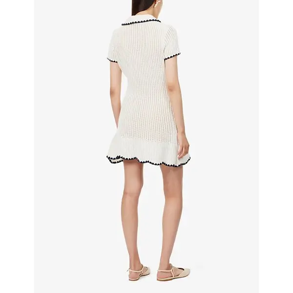 self portrait cream crochet collared mini dress Self Portrait Cream Crochet Collared Mini Dress Size M/AU 8