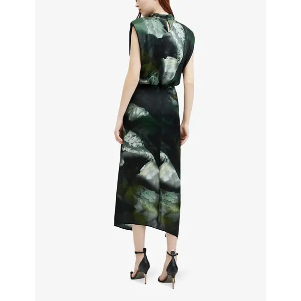 isa silk blend camo print midi dress Saloni Women's Isa Printed Ruffle Midi-Dress - Jungle