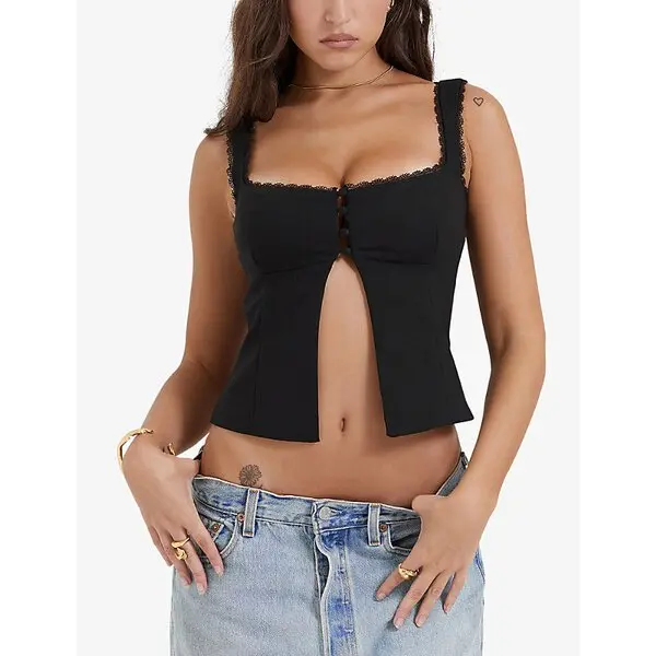House Of Cb Noura Square-neck Stretch-cotton Top