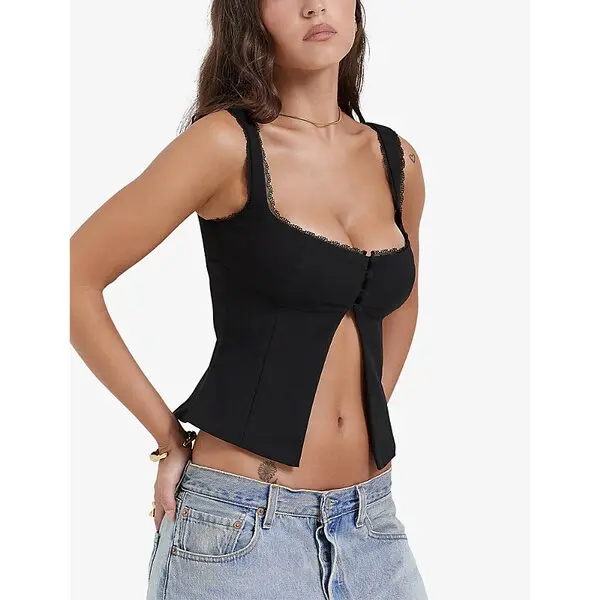 House Of Cb Noura Square-neck Stretch-cotton Top