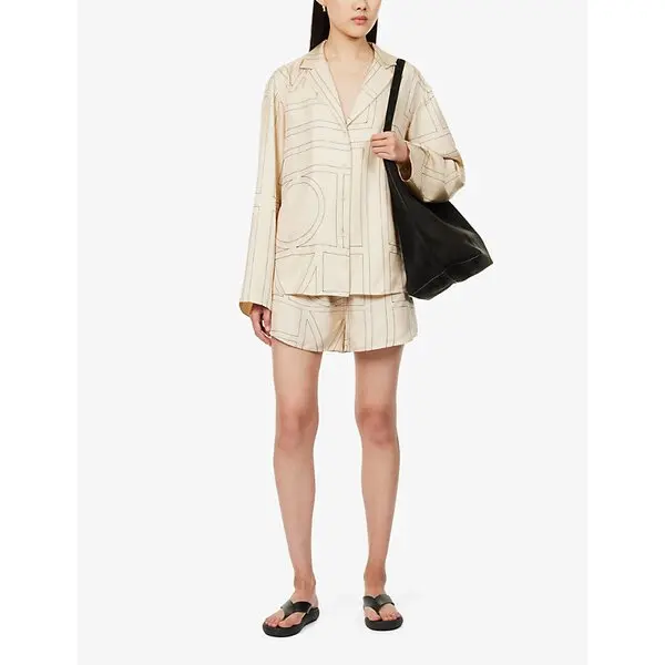 TOTEME Brand-embroidered Oversized Silk-twill Shirt - Ivory Monogram
