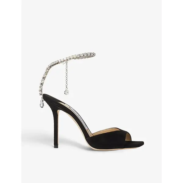 JIMMY CHOO Saeda Crystal-embellished Suede Stiletto Courts - Black/crystal