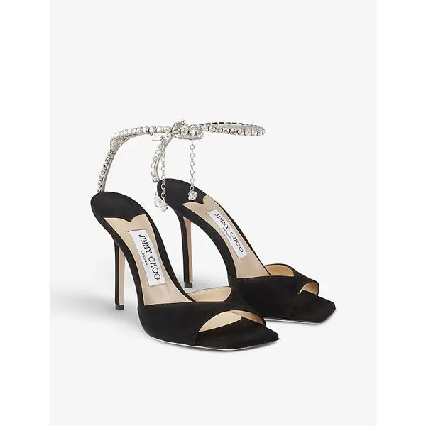 JIMMY CHOO Saeda Crystal-embellished Suede Stiletto Courts - Black/crystal