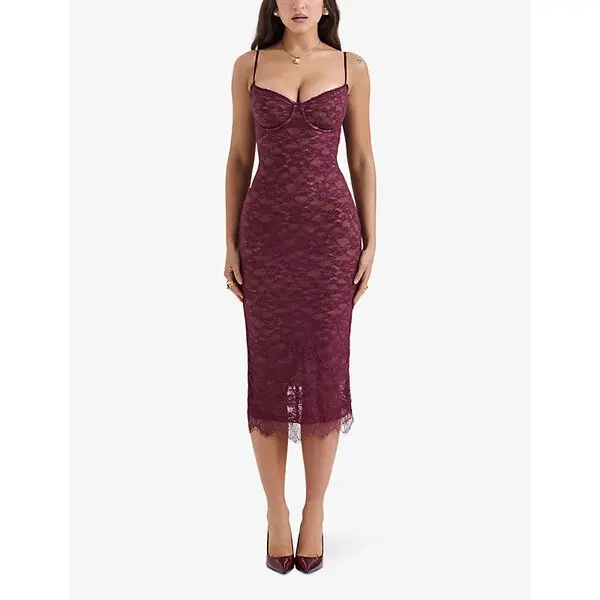 Buy House Of Cb Melina Floral Stretch-lace Midi Dress - Mulberry At 5% Off  | Editorialist