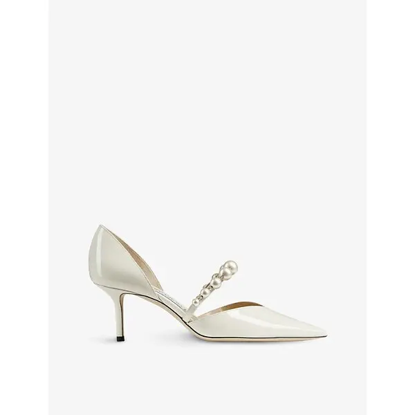 JIMMY CHOO Aurelie 65 Pearl-embellished Patent-leather Courts