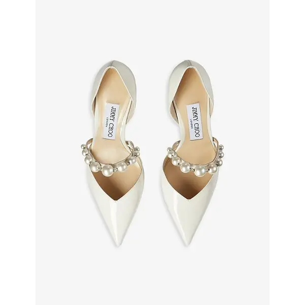 JIMMY CHOO Aurelie 65 Pearl-embellished Patent-leather Courts