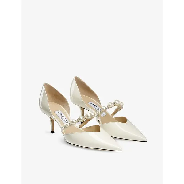 JIMMY CHOO Aurelie 65 Pearl-embellished Patent-leather Courts