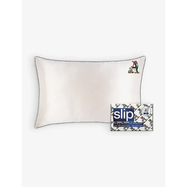 Slip Queen Lette-emboideed Silk Pillowcase 51cm 76cm - A