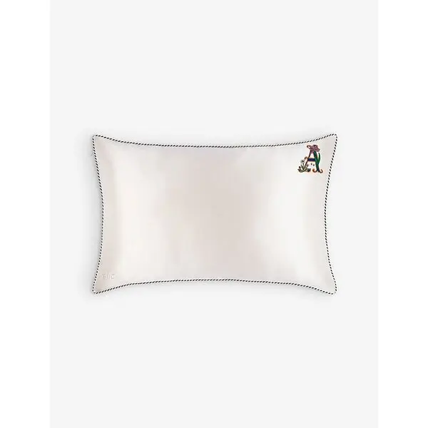 Slip Queen Letter-embroidered Silk Pillowcase 51cm 76cm - A