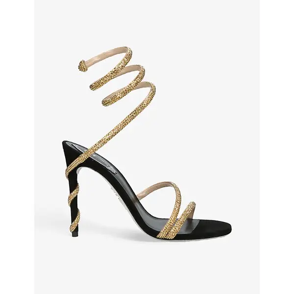 Rene Caovilla Margot Jeweled Leather Heeled Sandals - Blk/other
