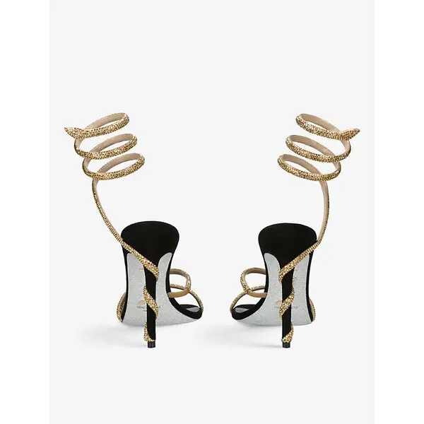 Rene Caovilla Margot Jeweled Leather Heeled Sandals - Blk/other