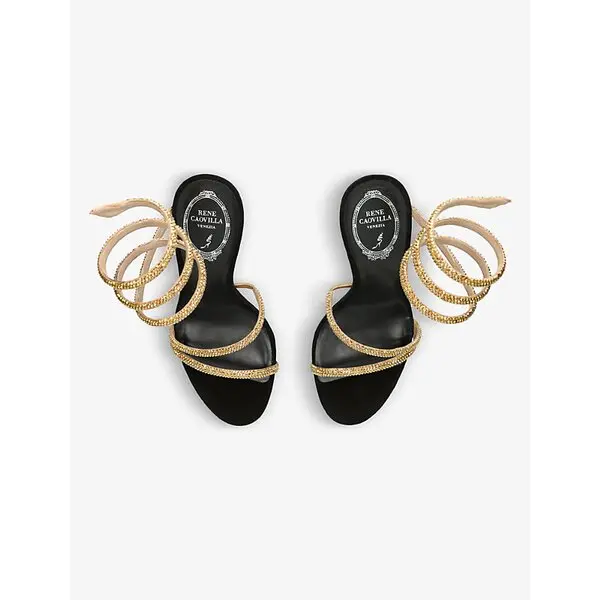 Rene Caovilla Margot Jeweled Leather Heeled Sandals - Blk/other