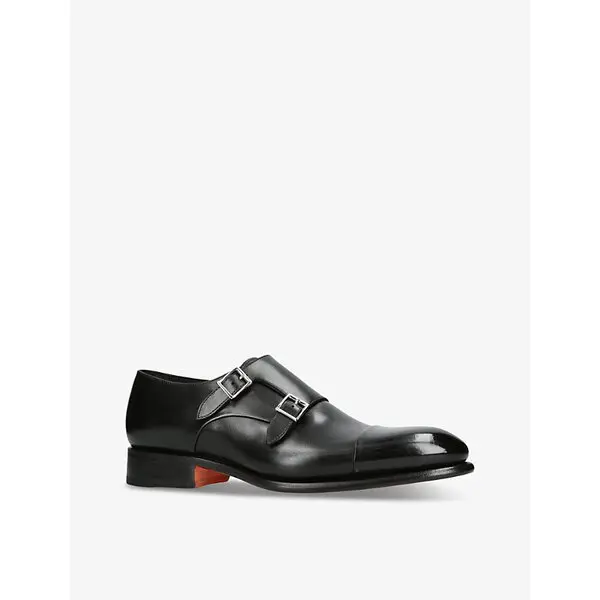 Santoni Carter Double-buckle Leather Monk Shoes - Black
