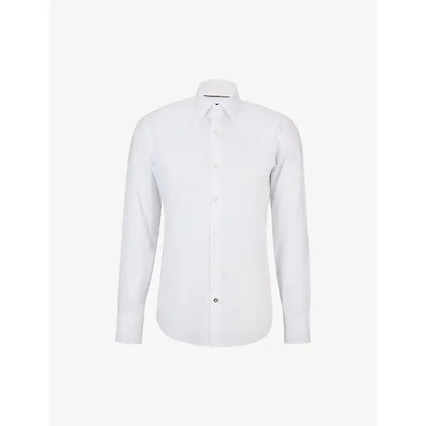 BOSS Regular-fit Long-sleeved Cotton-poplin Shirt - White