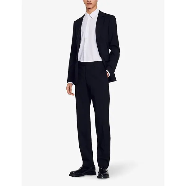 Sandro Slim-fit Tapered Wool Trousers - Noir / Gris
