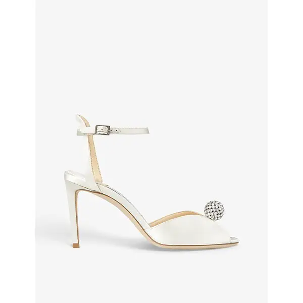 JIMMY CHOO Sacora Crystal Sphere-embellished Satin Sandals - Ivory/crystal