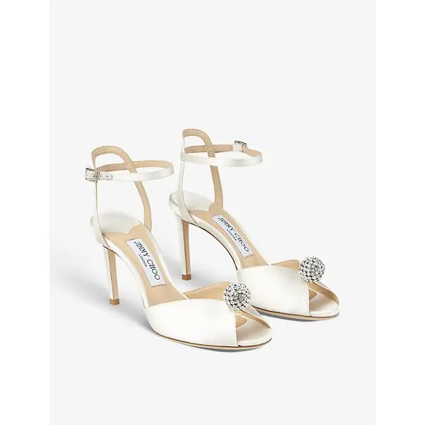 JIMMY CHOO Sacora Crystal Sphere-embellished Satin Sandals - Ivory/crystal