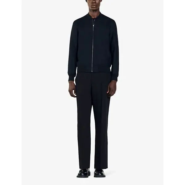 Sandro Regular-fit Wool-blend Jacket With Elasticated Cuffs - Bleus
