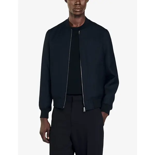 Sandro Regular-fit Wool-blend Jacket With Elasticated Cuffs - Bleus