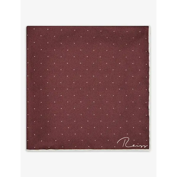 REISS Liam Polka-dot Logo-print Silk Pocket Square - Burgundy