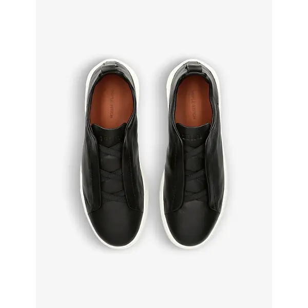 Zegna Triple Stitch Secondskin Leather Trainers - Black